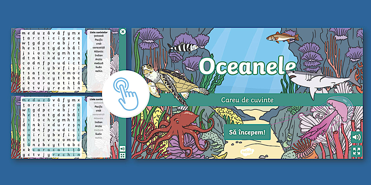 Oceanele – Careu de cuvinte online (teacher made) - Twinkl