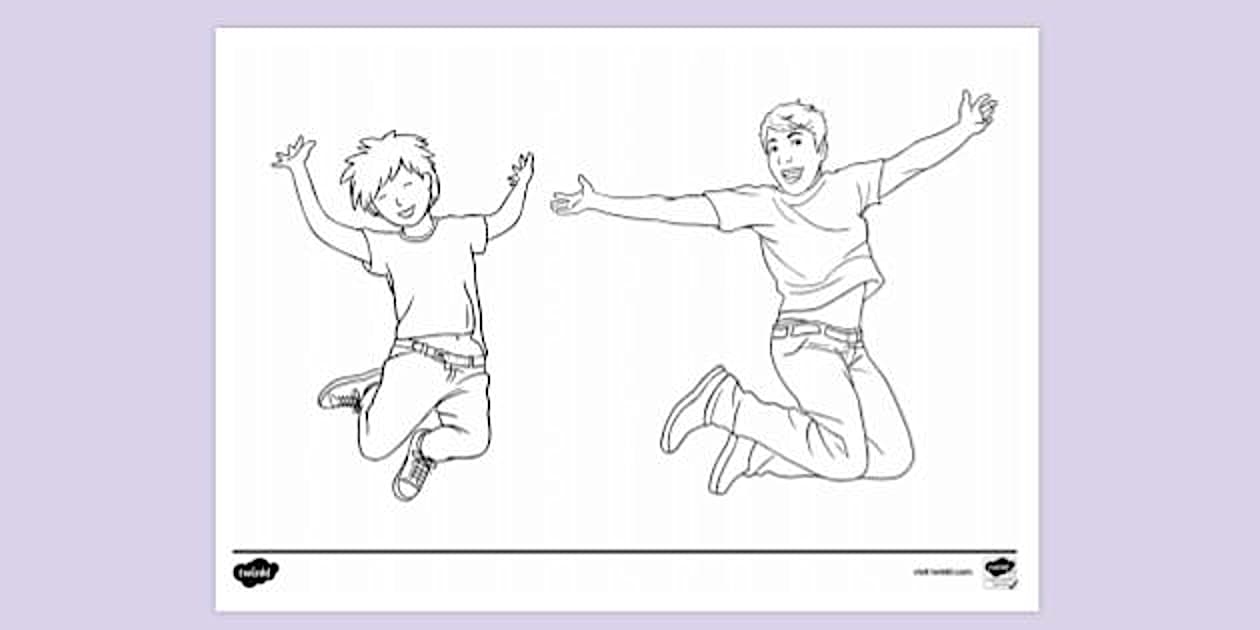 Boys Jumping Colouring Sheet (teacher made) - Twinkl