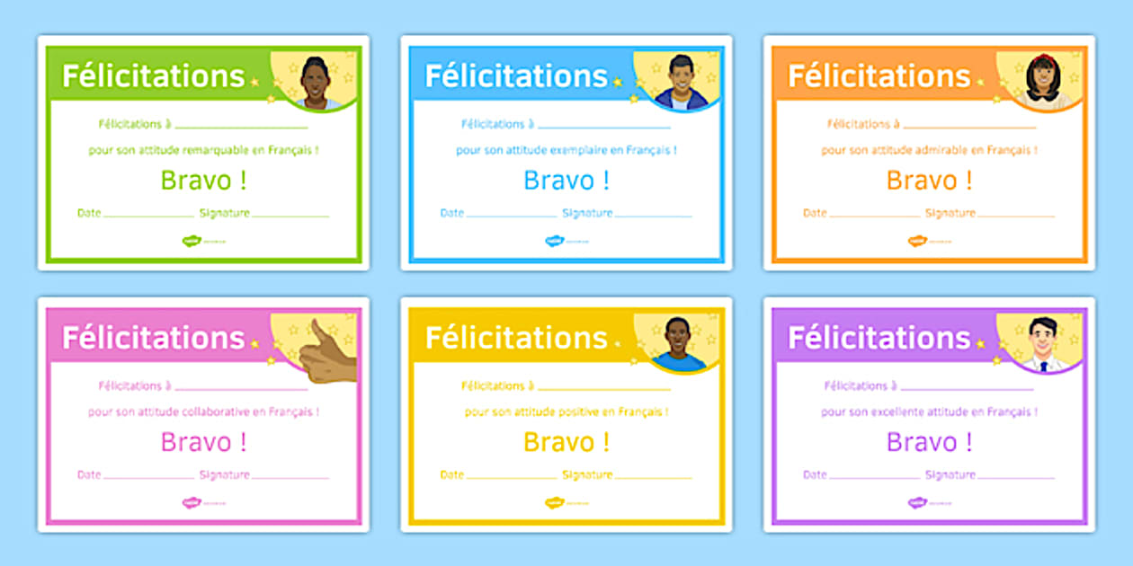 French End of Year Attitude Award Certificate (teacher made)