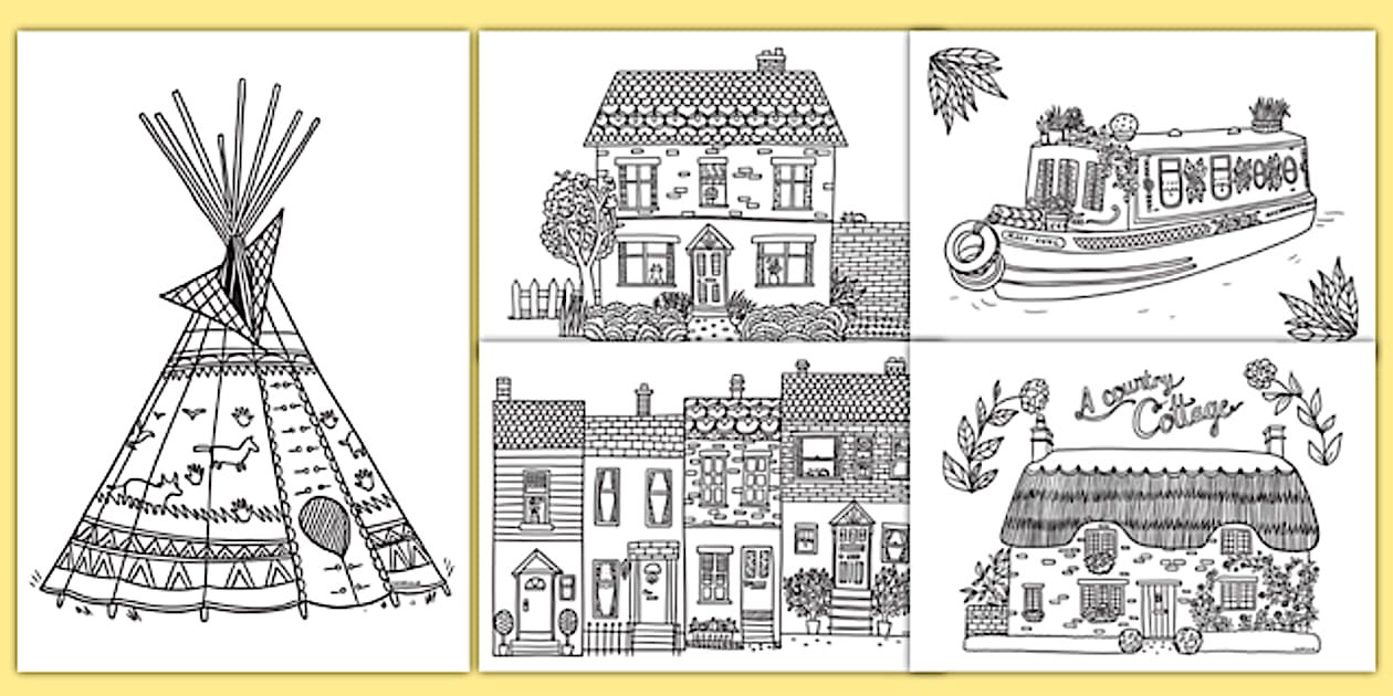 Houses and Homes Mindfulness Colouring Pages - Twinkl