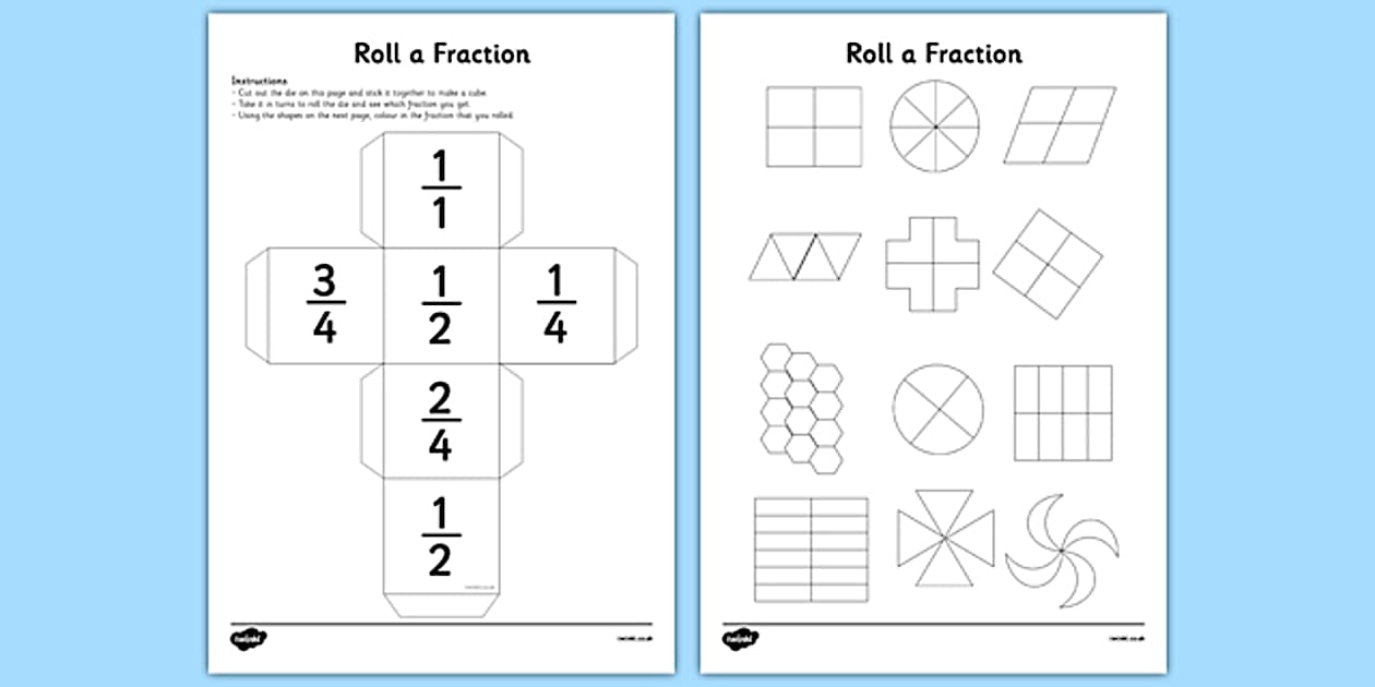 Roll a Fraction: Half, Quarter and Two Quarters - Twinkl