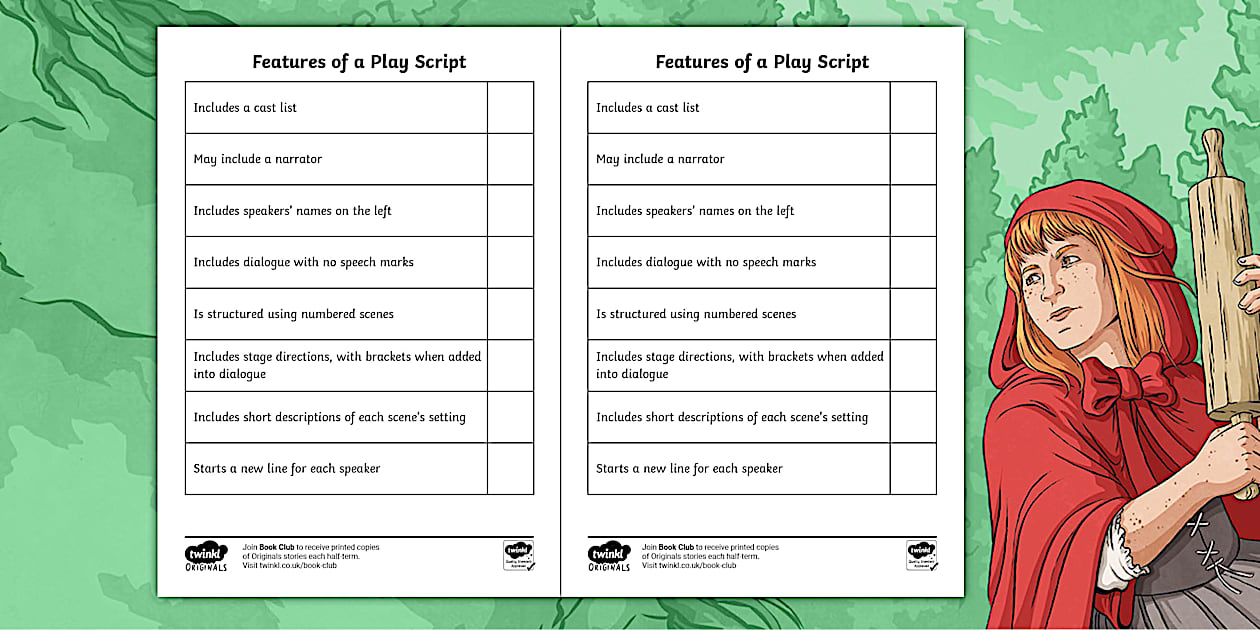 Features of a Play Script Checklist (teacher made) - Twinkl