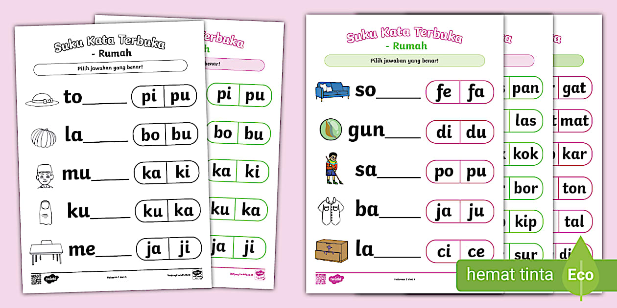Worksheet Suku Kata Terbuka dan Tertutup (teacher made)