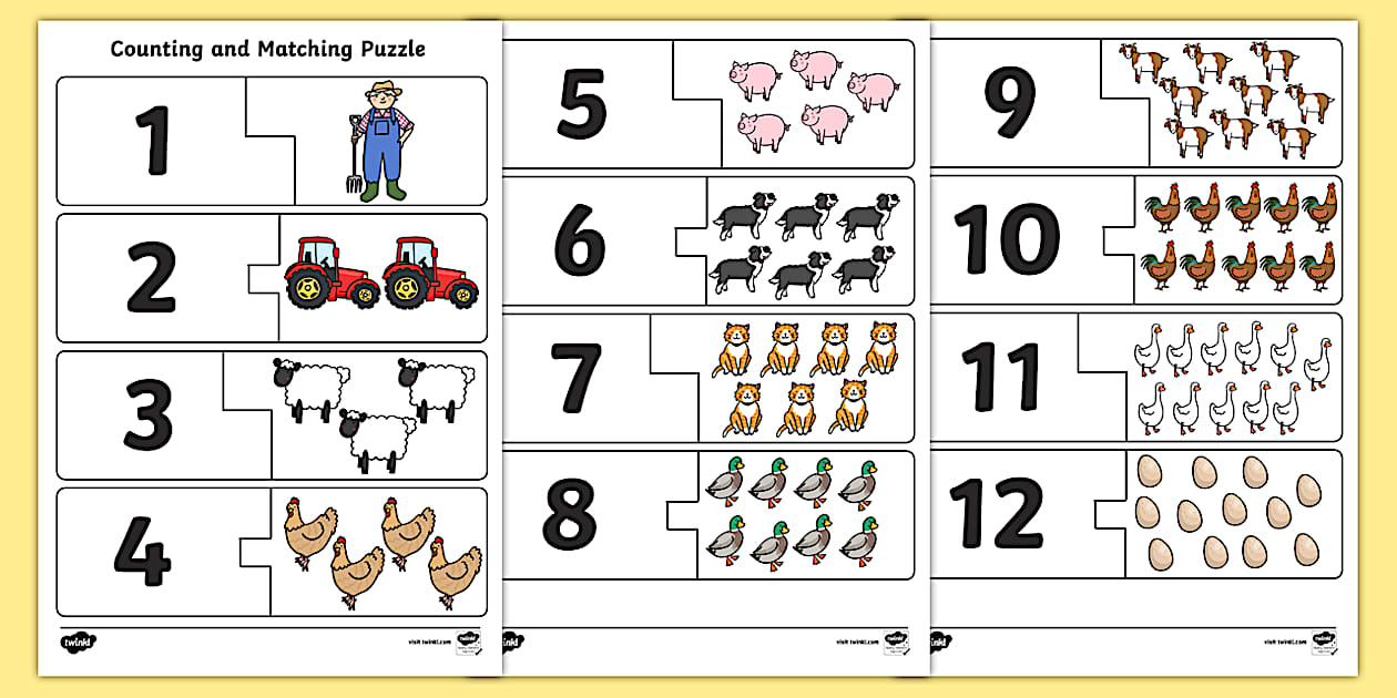 Farm Themed Counting and Matching Puzzle - ESL Counting Games