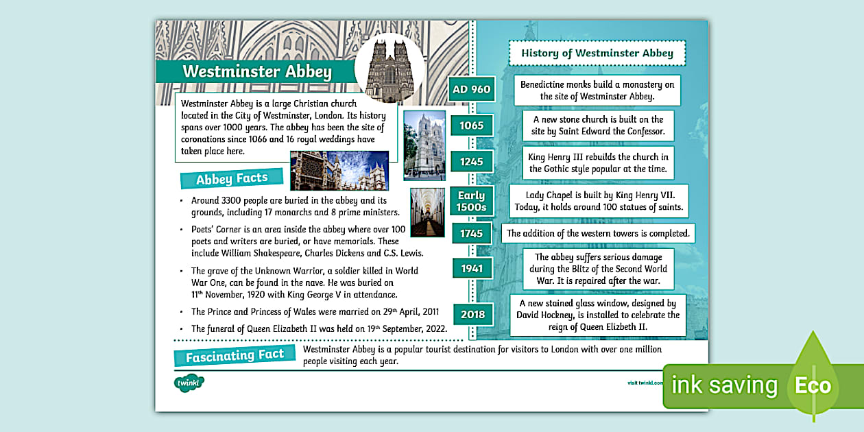 Westminster Abbey Fact File - History - KS2 (teacher made)