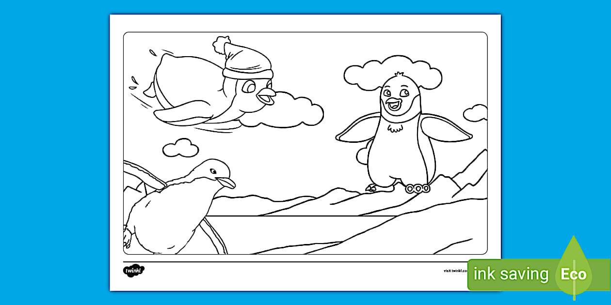 Flying Penguin Colouring Page (Teacher-Made) - Twinkl