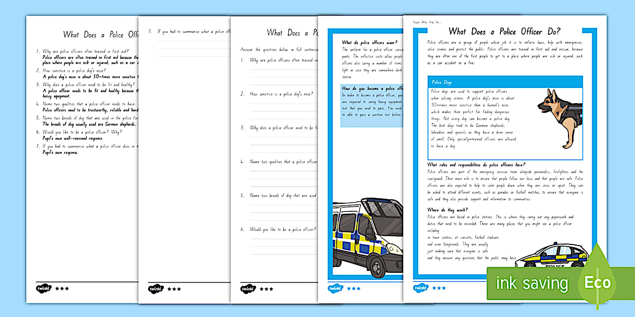 What Does a Police Officer Do? Differentiated Reading Comprehension ...