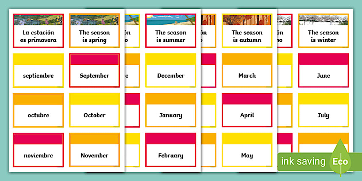 Spanish Months and Seasons Matching Memory Cards