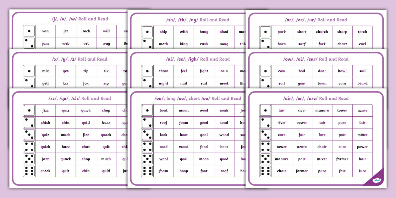 Phase 3 Complete Phoneme Roll and Read Mats - Twinkl
