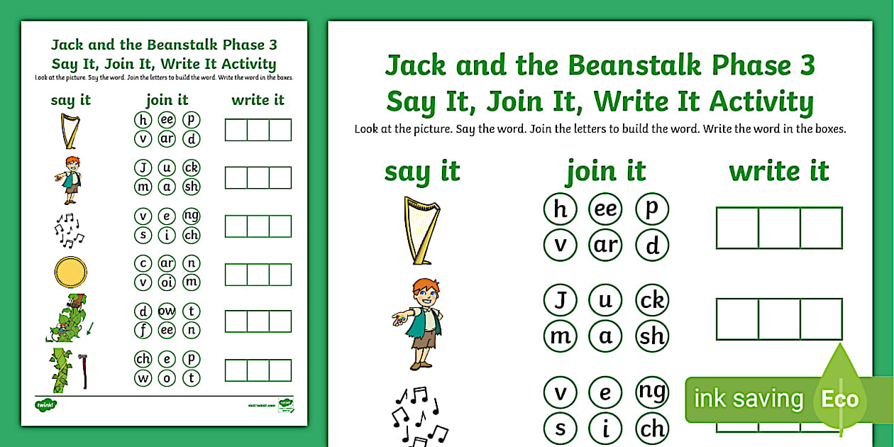 Jack and the Beanstalk Phase 3 Say It, Join It, Write It Activity