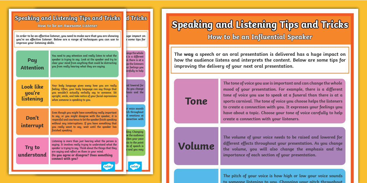 Speaking and Listening Tips and Tricks Poster - Twinkl