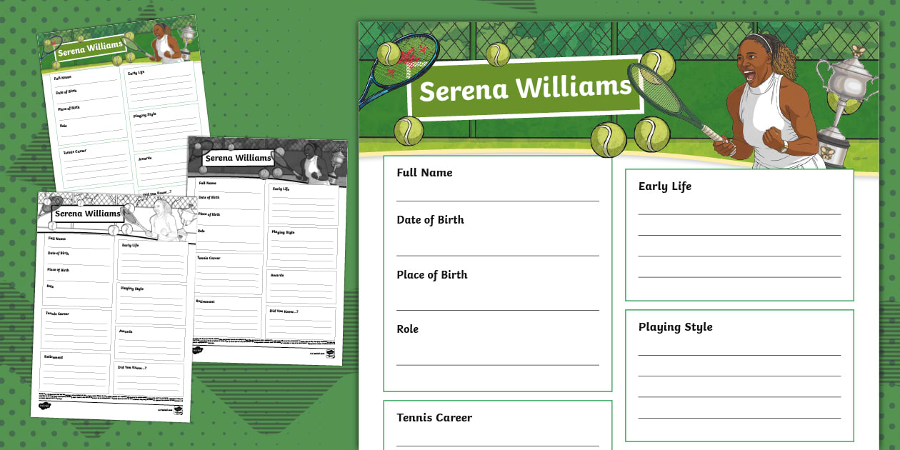 Serena Williams Fact File Template, Serena Williams - Twinkl