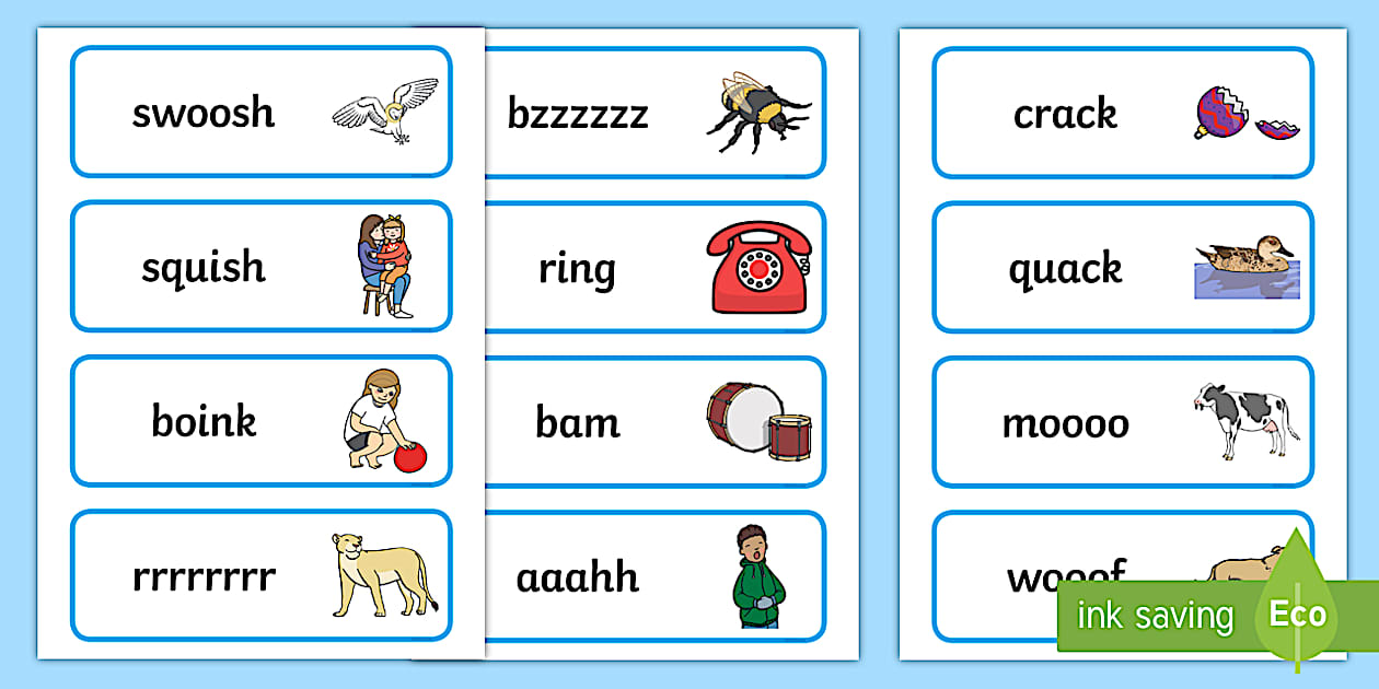 Onomatopoeia Word Cards (teacher made) - Twinkl