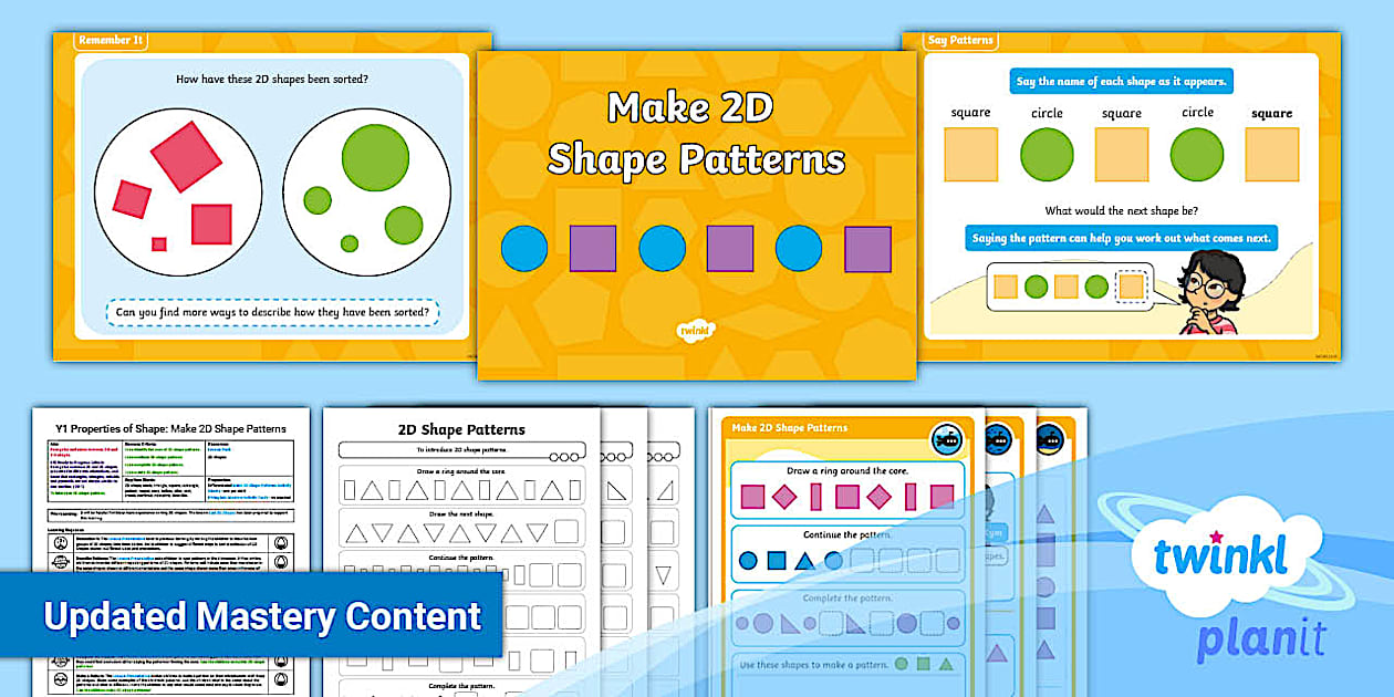👉 Y1 Make 2D Shape Patterns Planit Maths Lesson 4