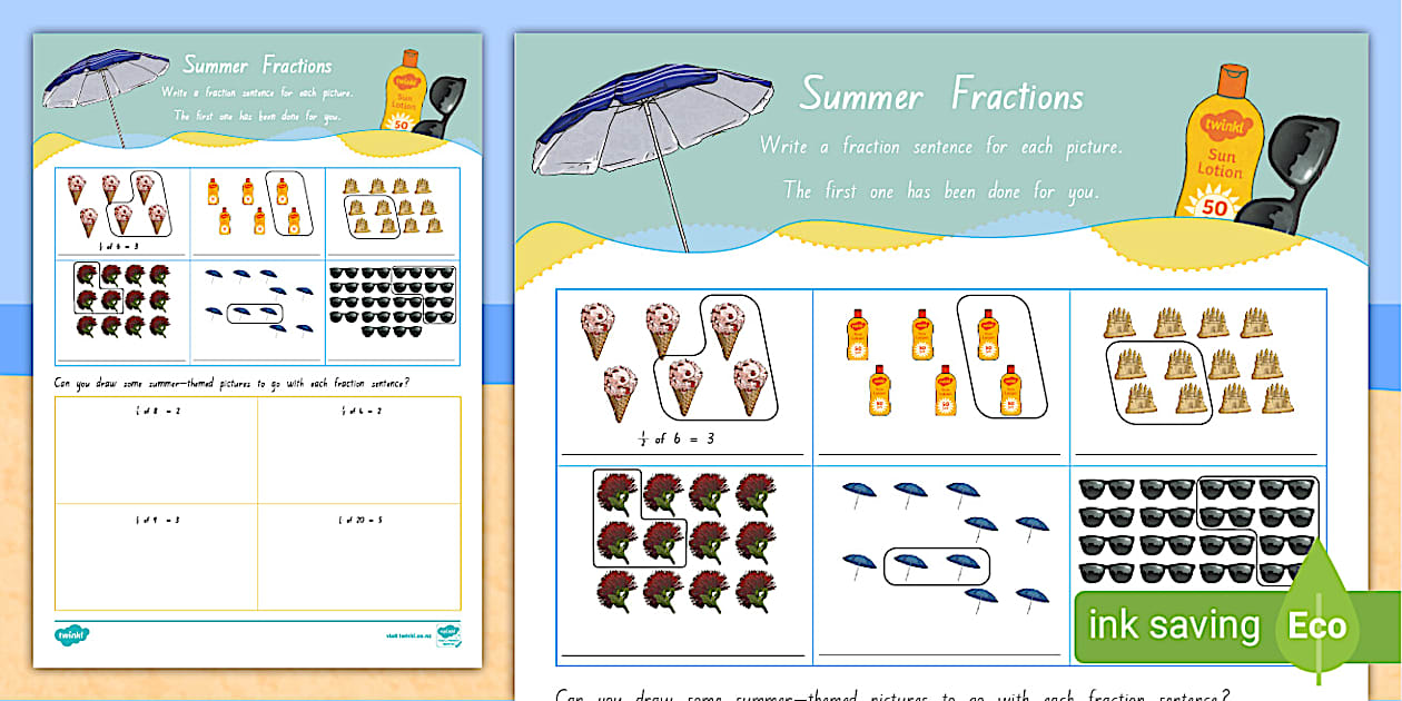 Kiwi Summer Fractions of a Number Activity Sheet - Twinkl