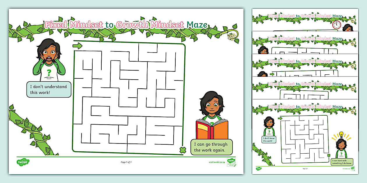 Fixed Mindset to Growth Mindset Maze Activities - Twinkl