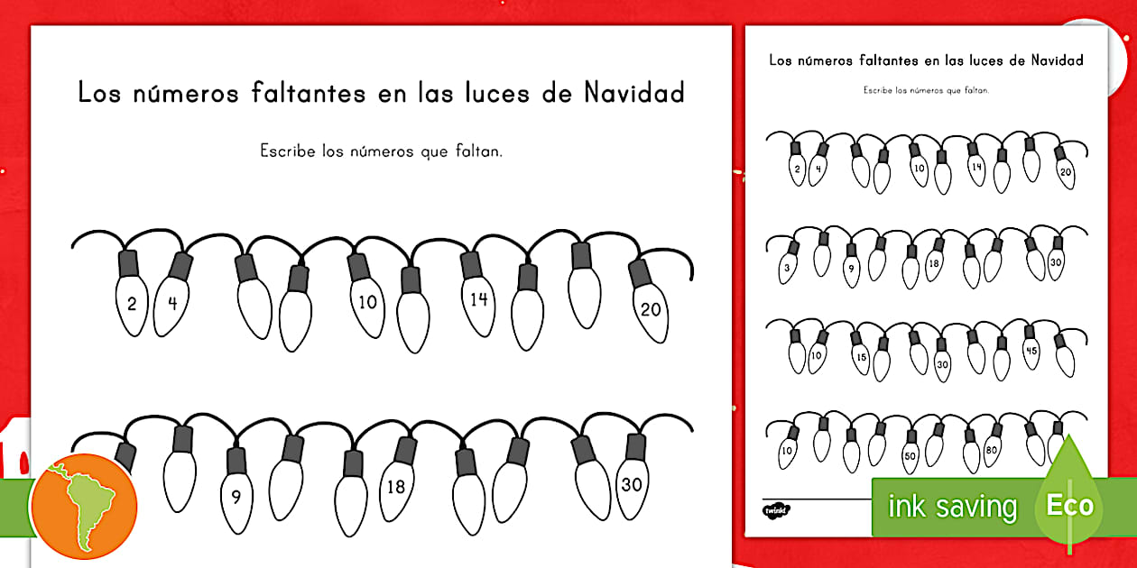 Ficha para completar la secuencia: Los números faltantes en las luces de