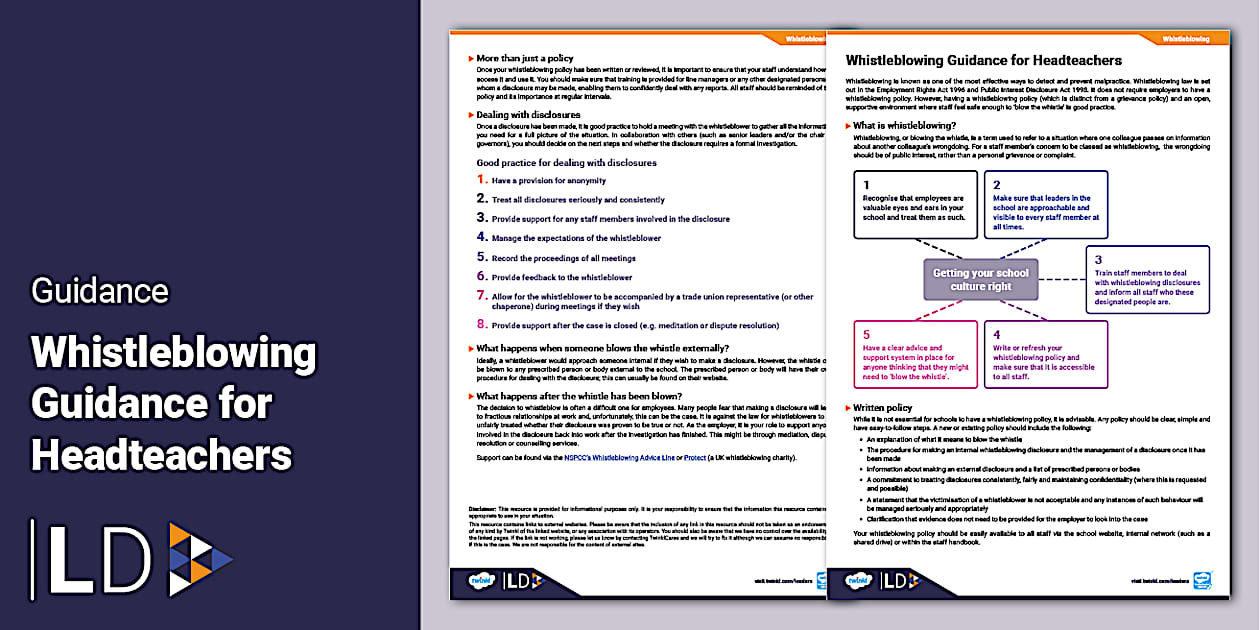 Whistleblowing: Guidance for headteachers - Twinkl