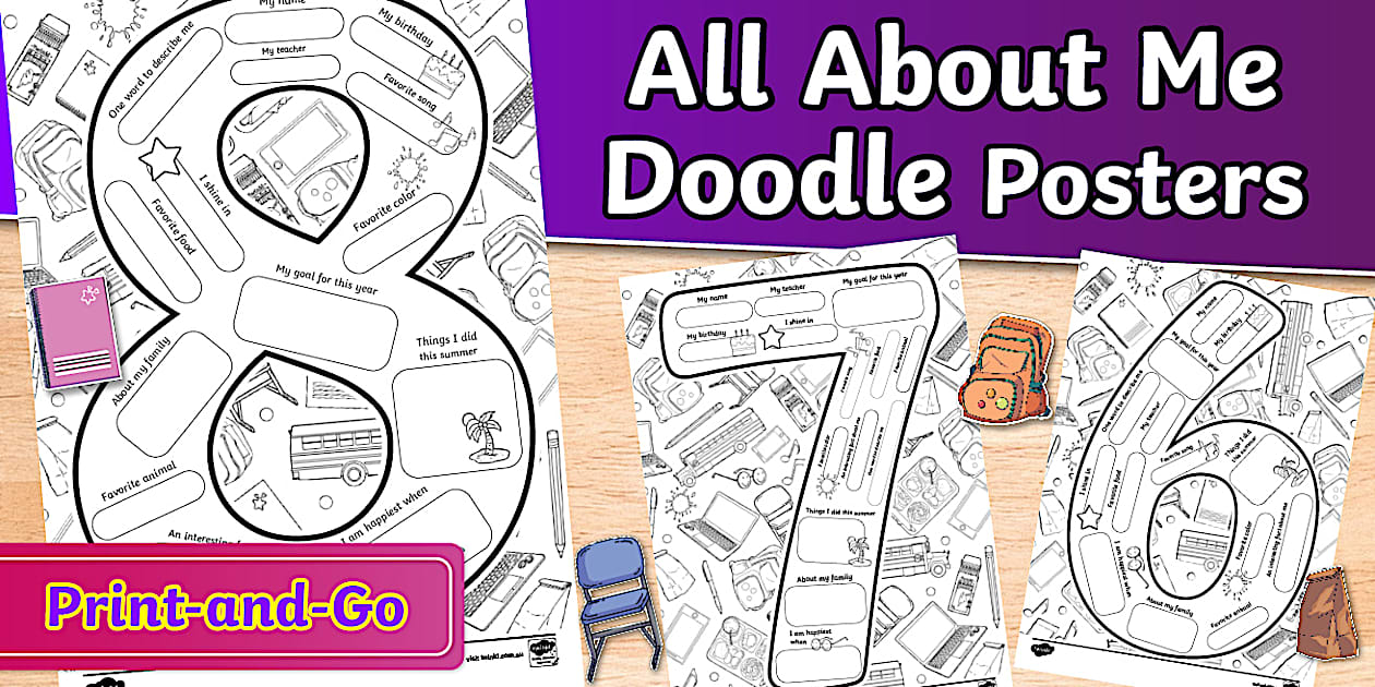 All About Me Doodle Posters for 6th-8th Grade