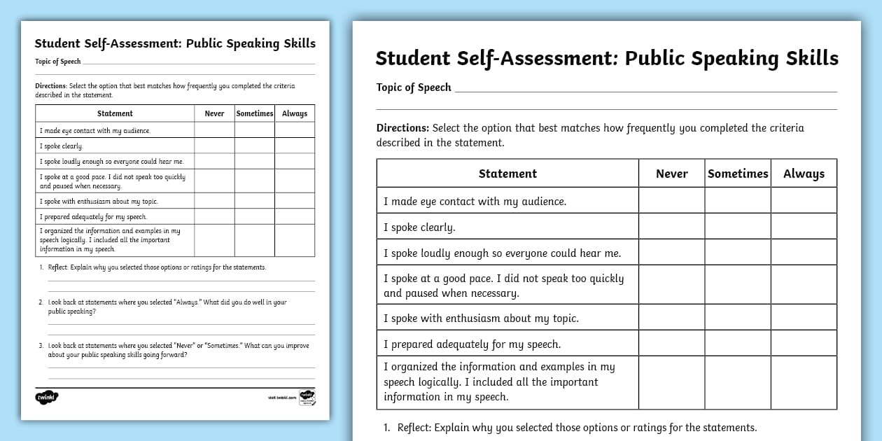 Student Self-Assessment: Public Speaking Skills