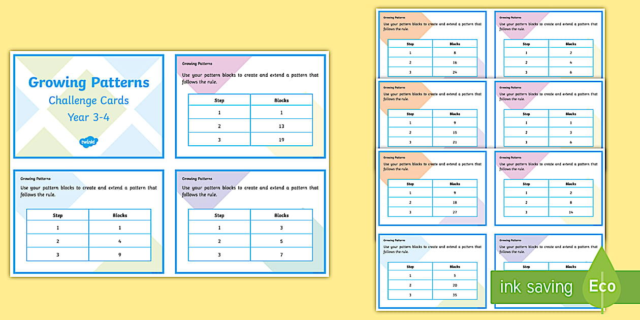 Growing Patterns Challenge Cards | Pattern Tables | Maths