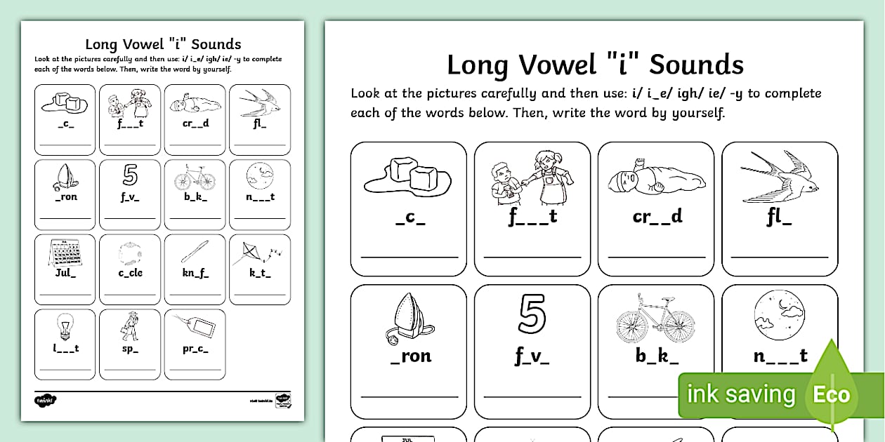 Long Vowel 'i' sound Activity Sheet (teacher made) - Twinkl
