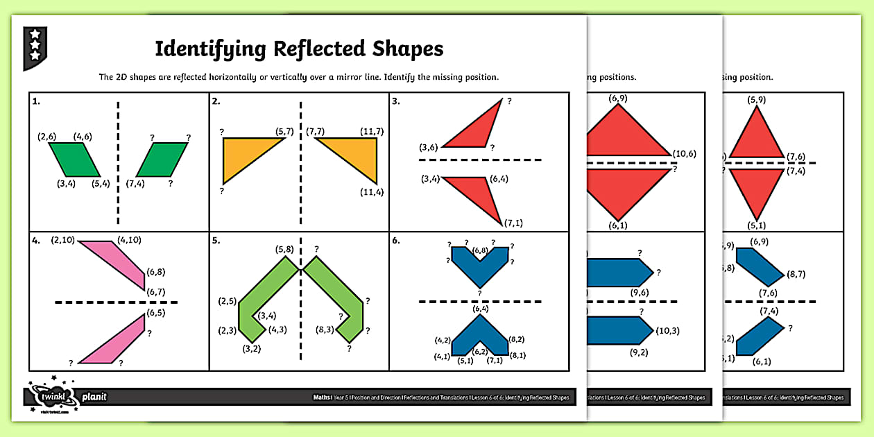 Black and White Reflecting 2D Shapes Differentiated Worksheets