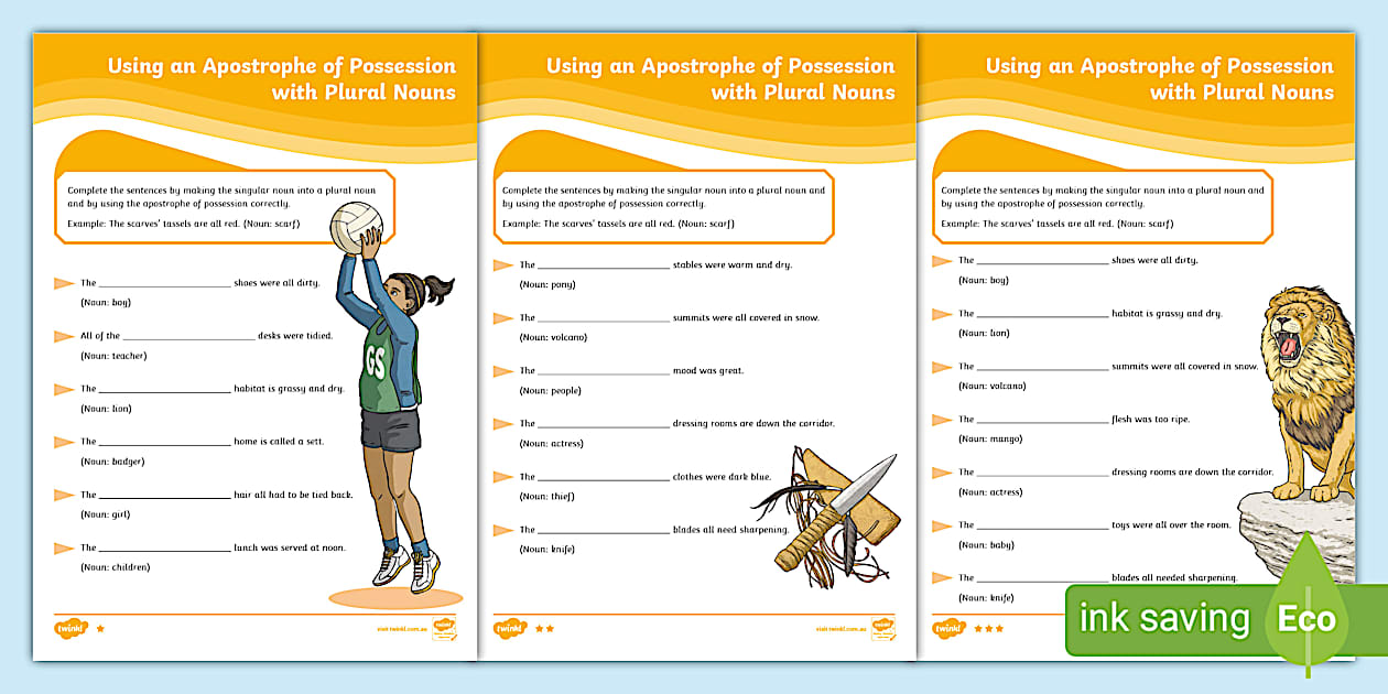 Plural Nouns Possessive Apostrophes Differentiated Worksheet