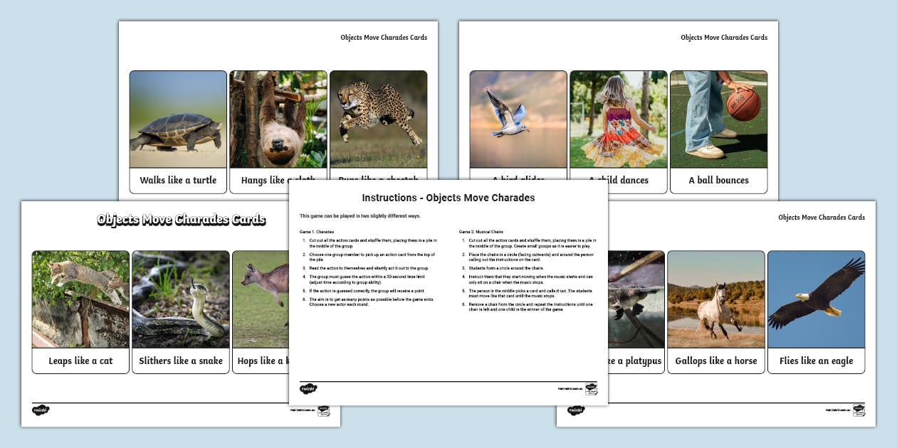 Objects Move Charade Cards (teacher made) - Twinkl