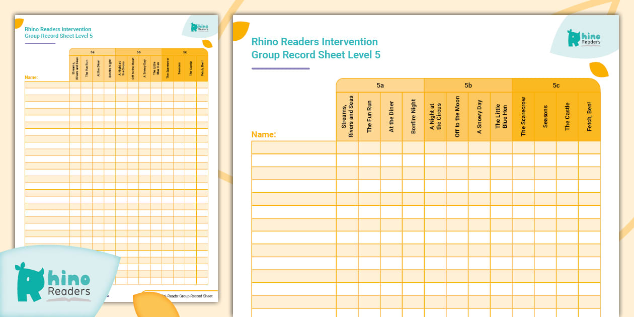 Level 5 Rhino Readers Intervention: Group Record Sheet