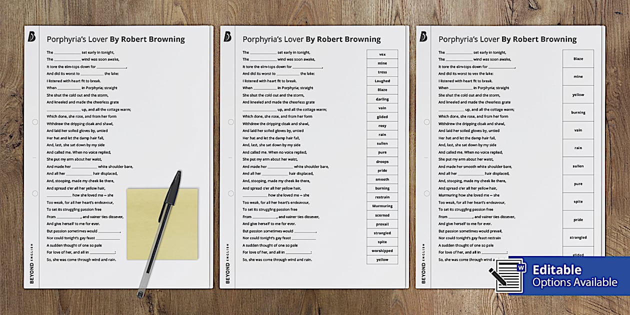 Porphyria's Lover Cloze Activity | GCSE Poetry | Beyond