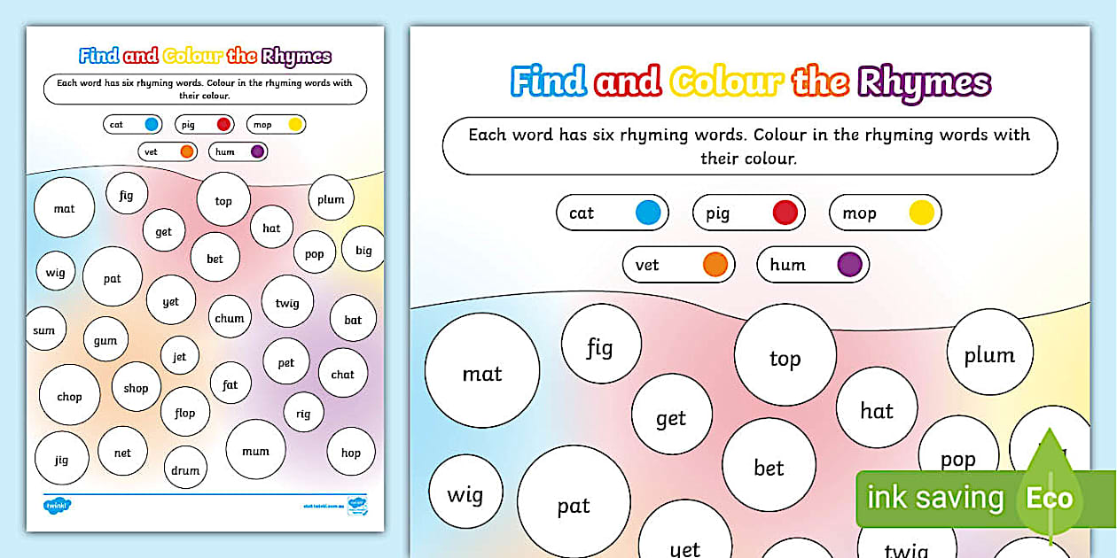 Find and Colour the Rhymes (teacher made) - Twinkl