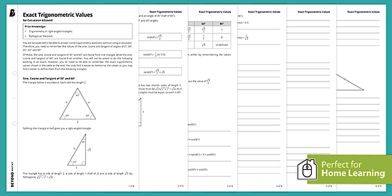 👉 Exact Trigonometric Values Worksheet | GCSE Maths | Beyond