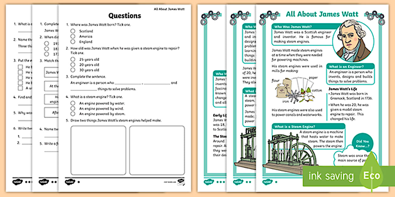 All About James Watt Differentiated Reading Comprehension Activity