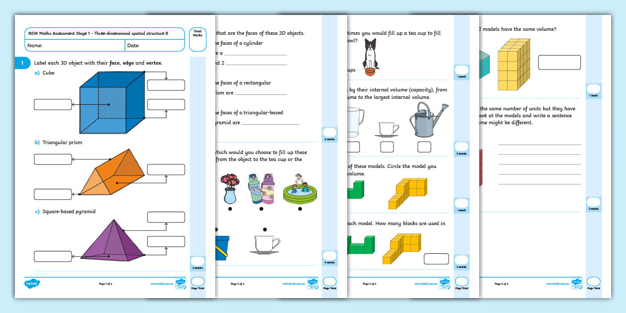Maths Assessment NSW Curriculum- Stage 1 Three-dimensional Spatial ...