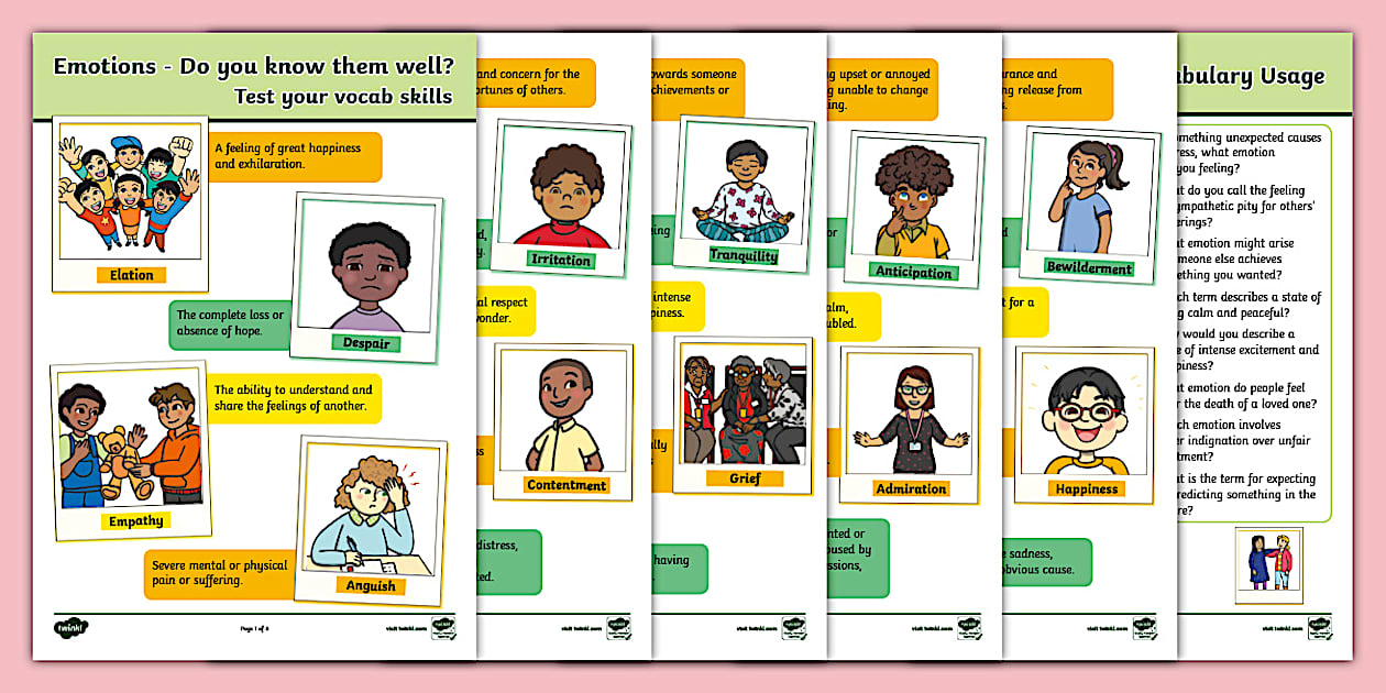 Vocab on Emotions - Definitions and Usage (teacher made)