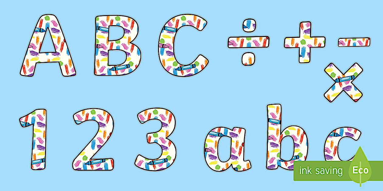 Cursive Colorful Crayons Bulletin Board Letters and Numbers Pack