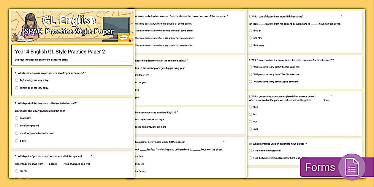 Year 4 English GL Style Practice Paper 2 - Twinkl