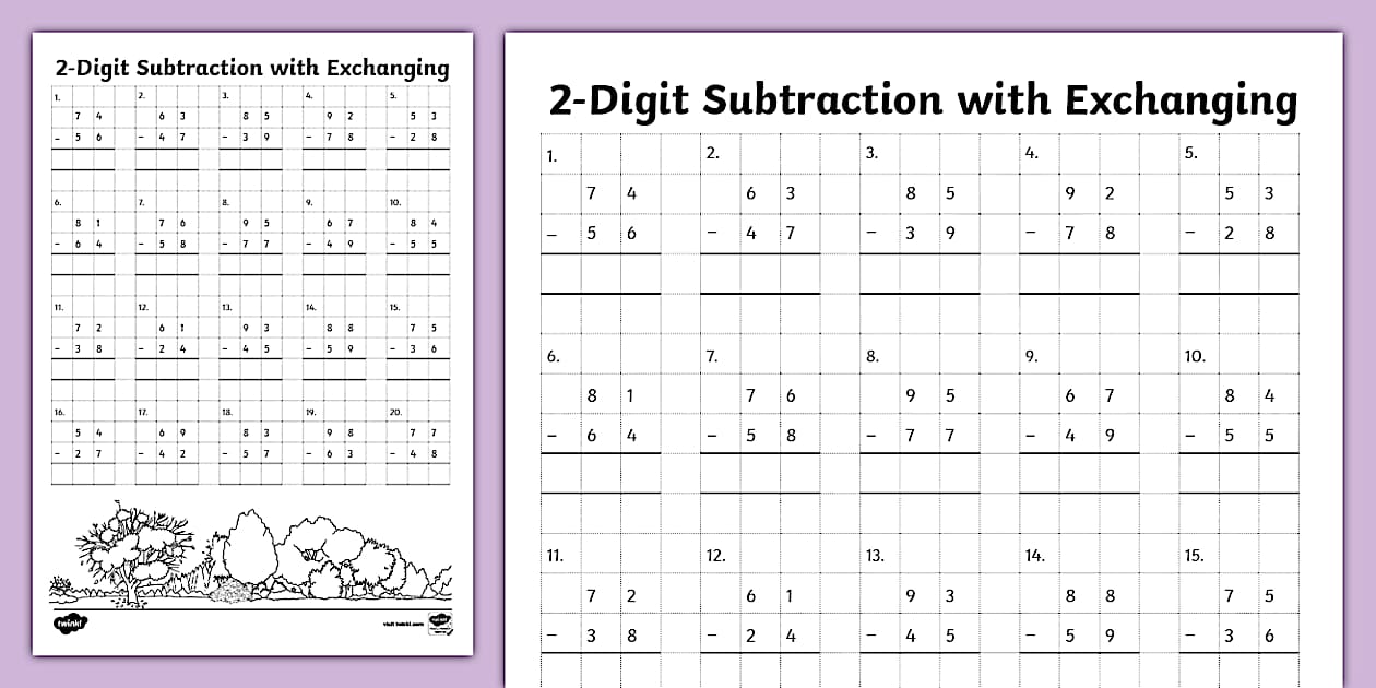 Autumn Column Subtraction Exchanging Squared Paper Activity