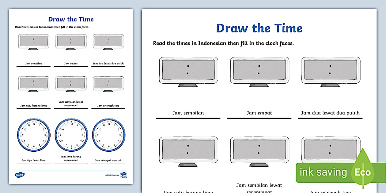 Draw the Time - Indonesian (teacher made) - Twinkl