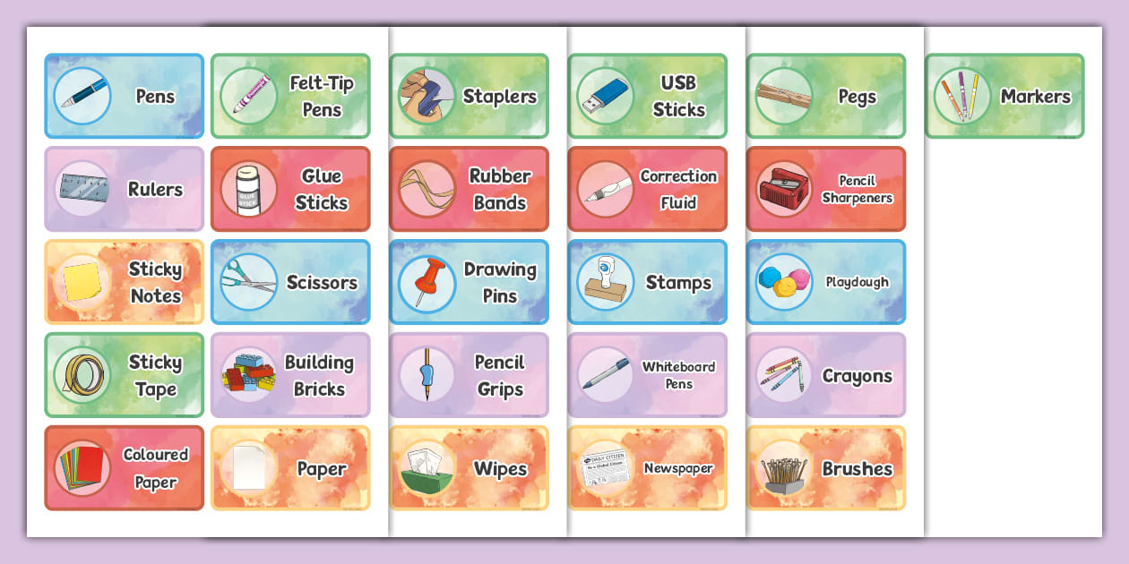 Watercolour-Themed Drawer Labels (teacher made) - Twinkl