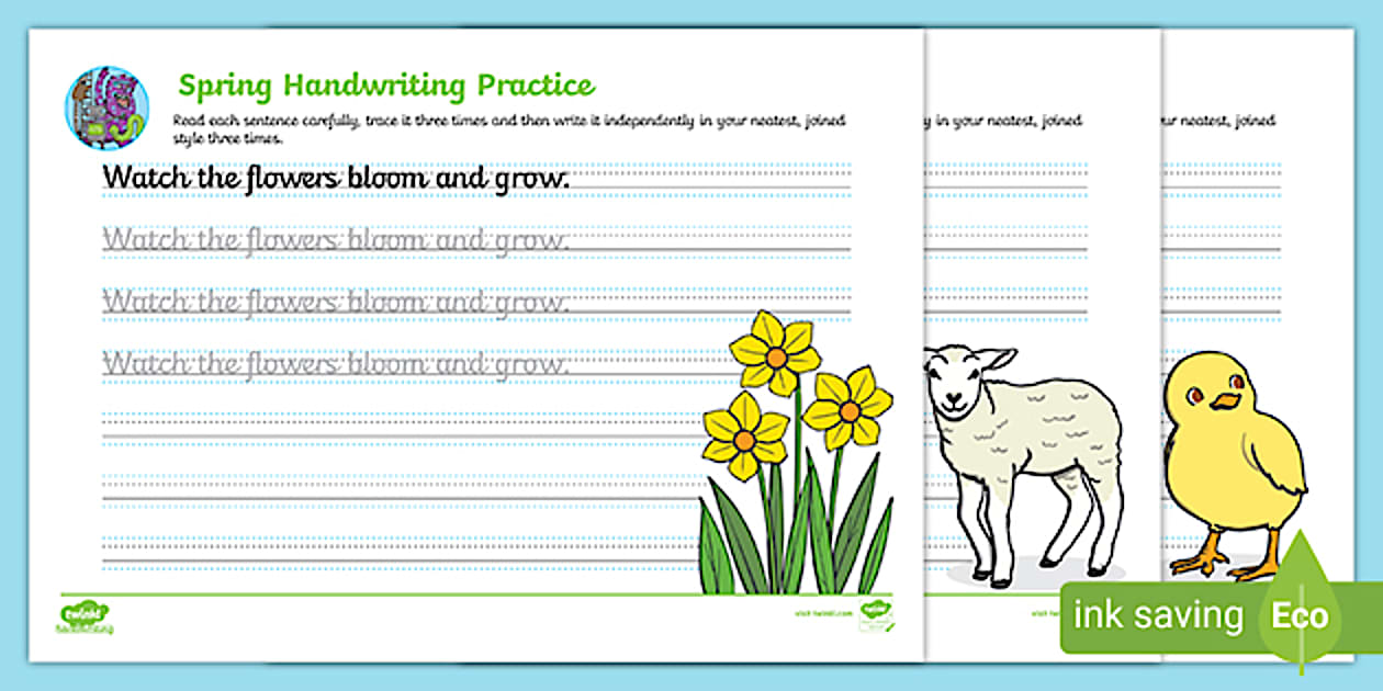 Spring Handwriting Practice Sheet (Teacher-Made) - Twinkl