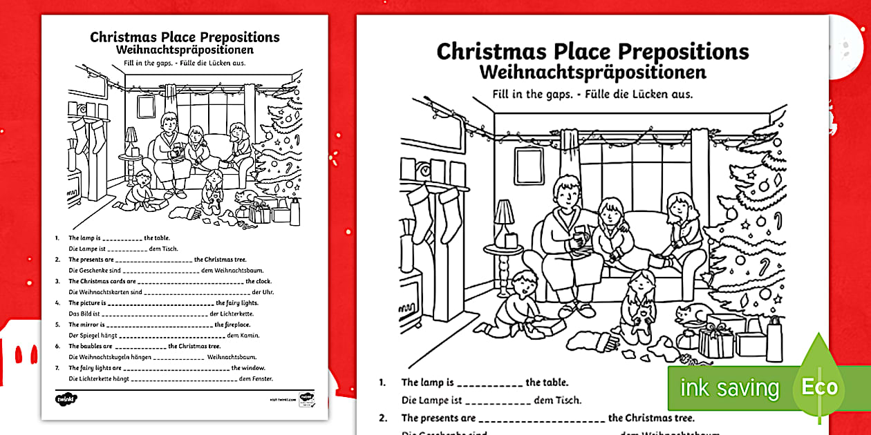 Christmas Place Prepositions Fill in the Gaps Worksheet / Worksheet