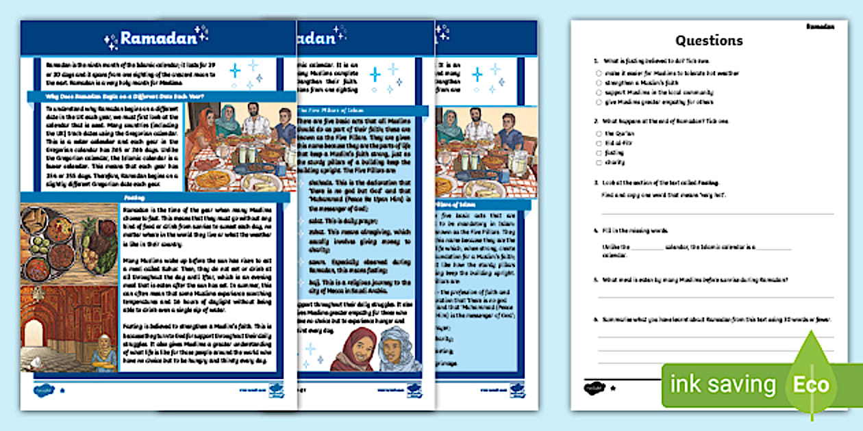 UKS2 Ramadan Differentiated Reading Comprehension Activity
