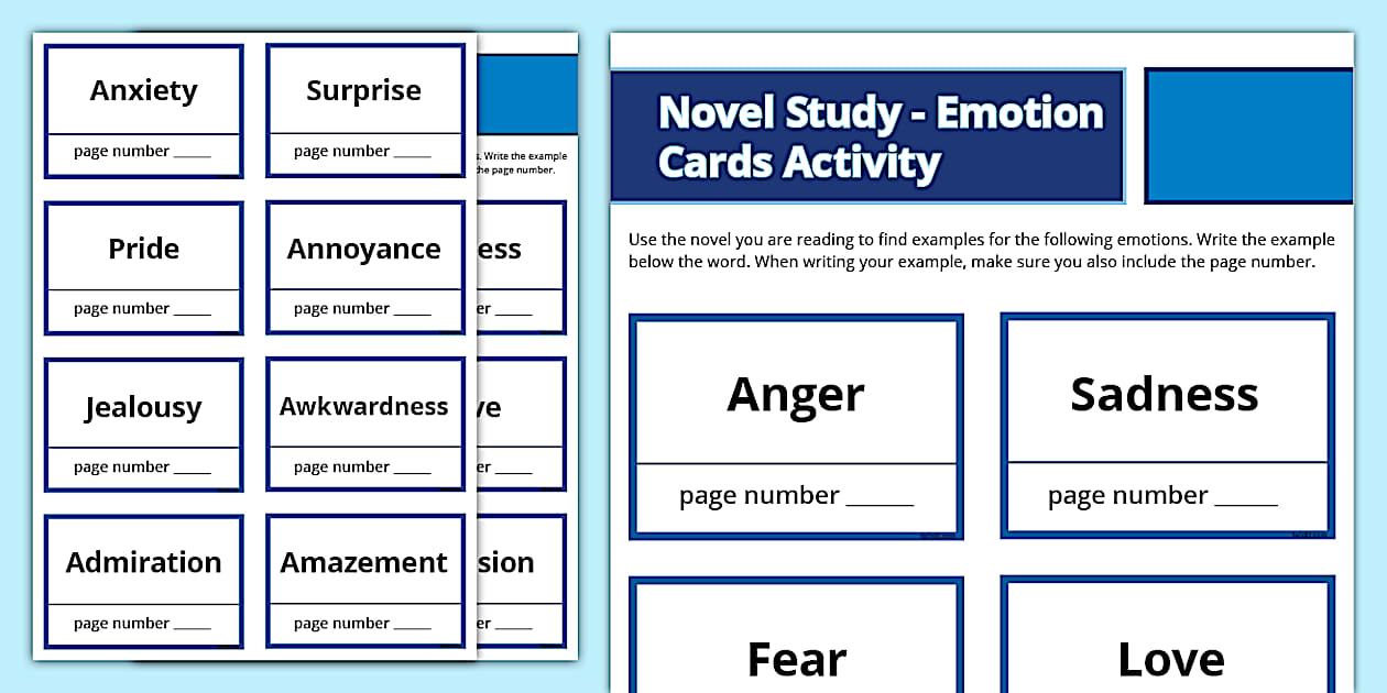 Year 7 - 8 Novel Emotion Cards Activity