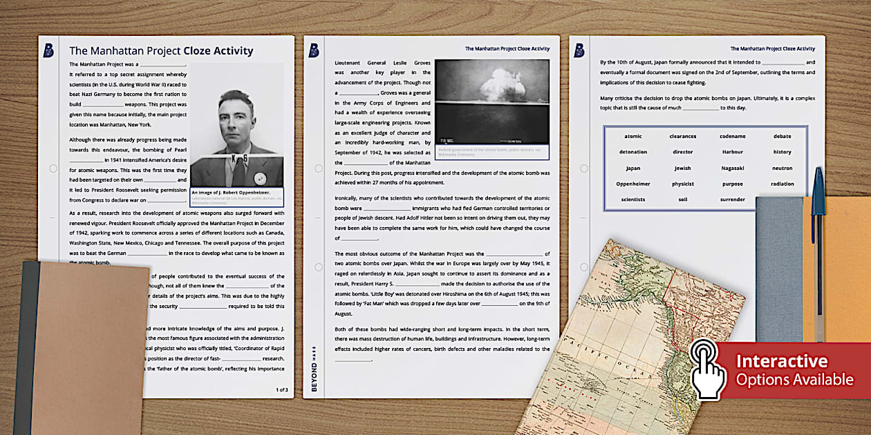 The Manhattan Project Cloze Activity (teacher made) - Twinkl
