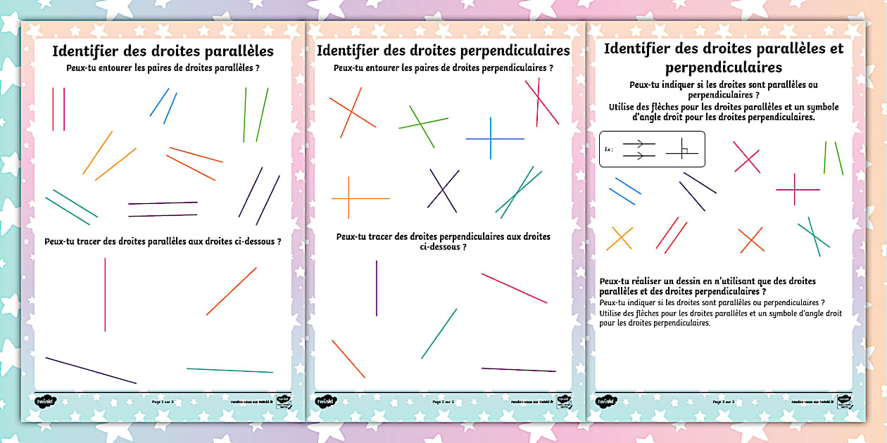 Feuilles d'activités : Les droites parallèles et perpendiculaires