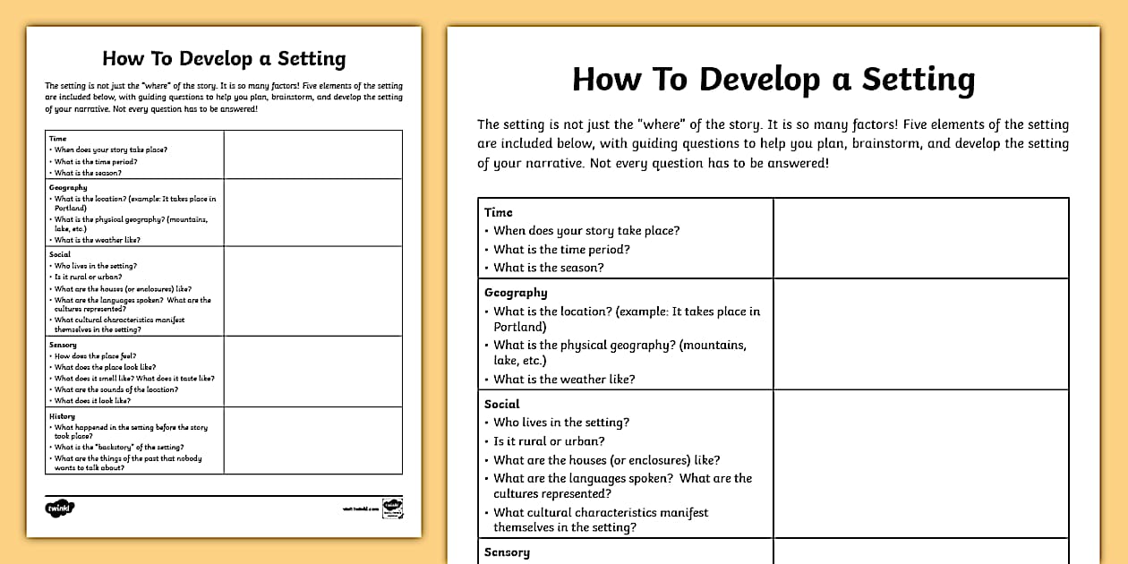 How To Develop a Setting Worksheet for 6th-8th Grade