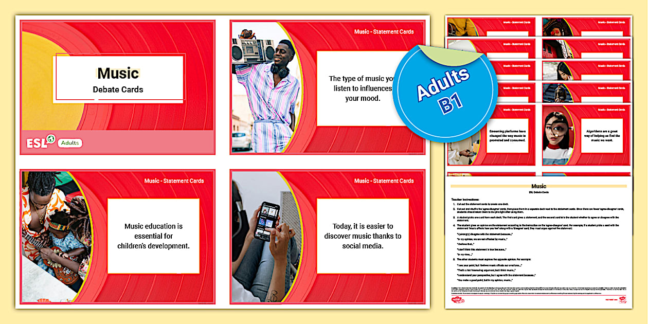 ESL Music Debate Cards [Adults, B1] (teacher made) - Twinkl