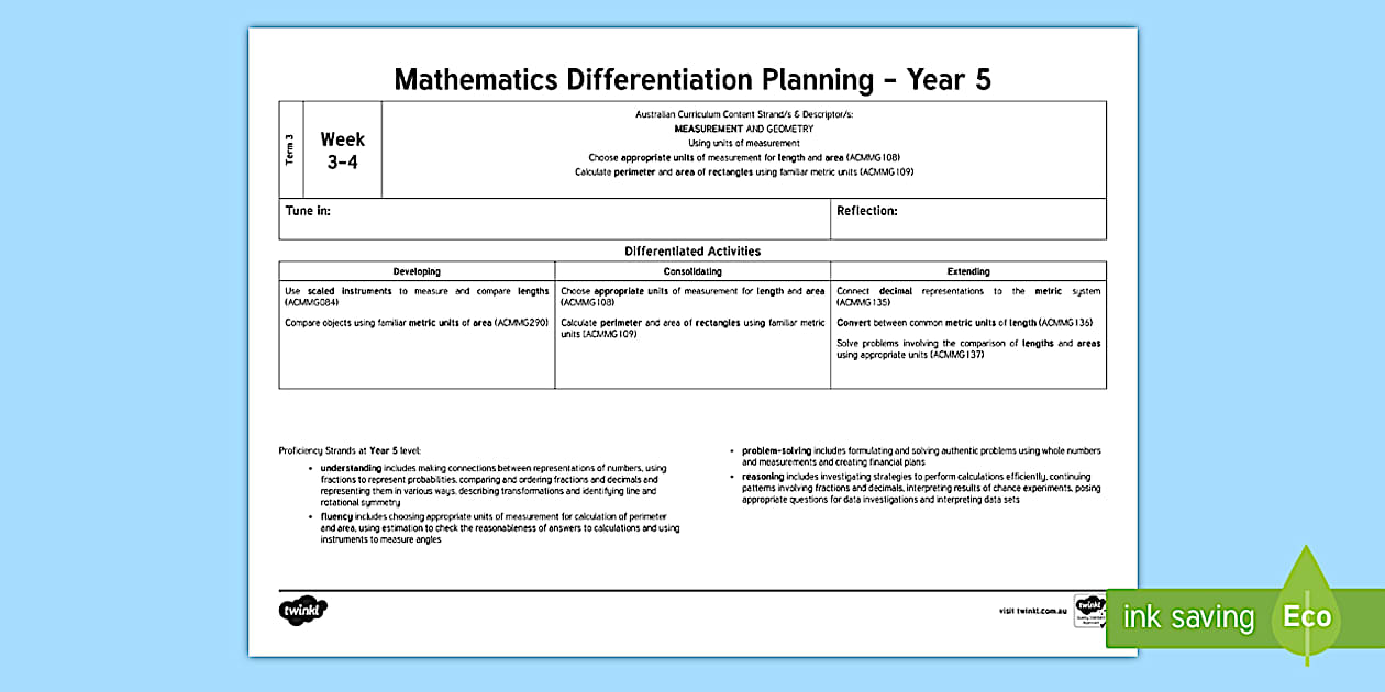 Editable Year 5 Length, Area and Perimeter Mathematics Differentiated Plan